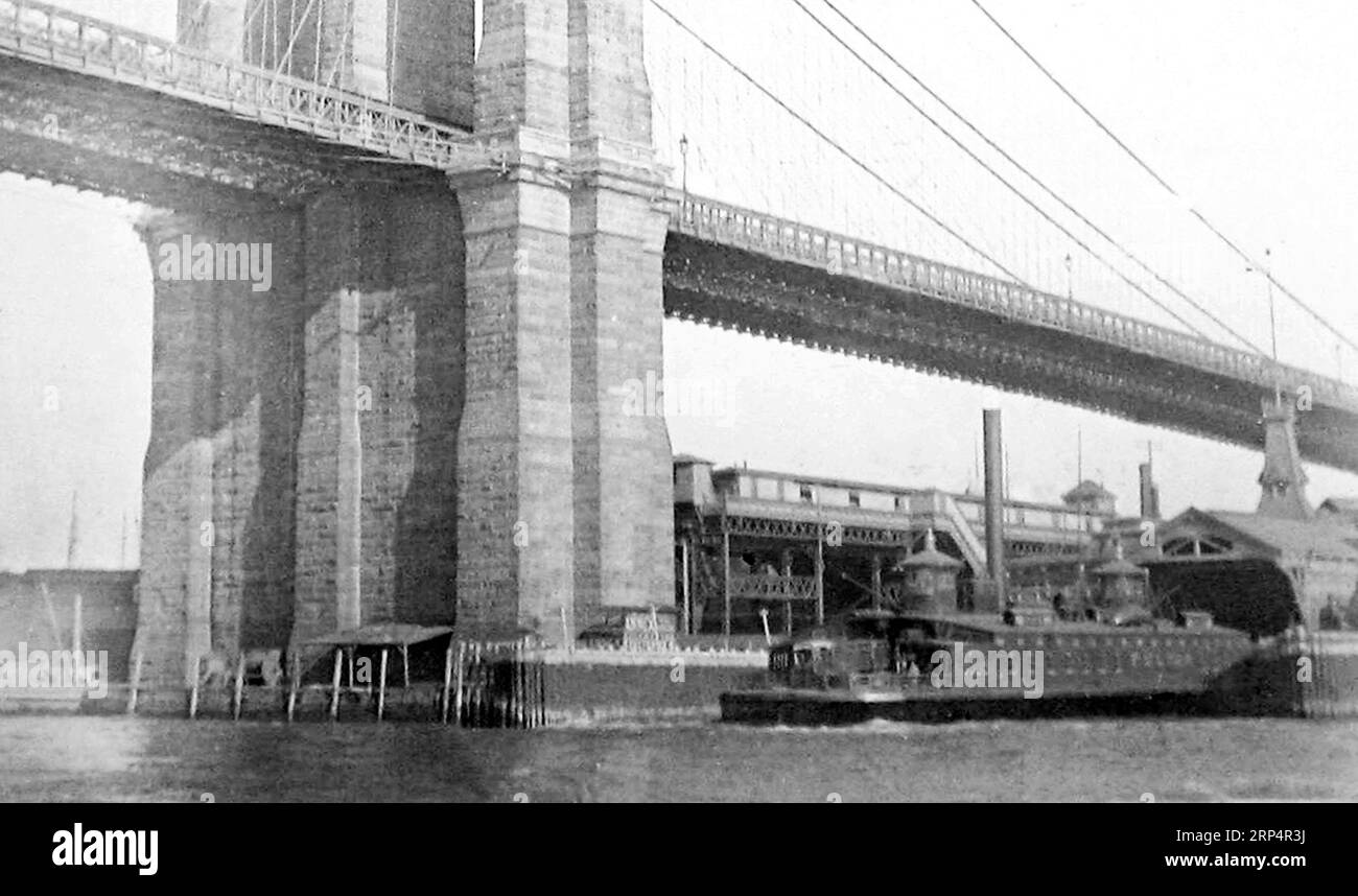 The Fulton Ferry and Brooklyn Bridge, New York, USA, early 1900s Stock ...