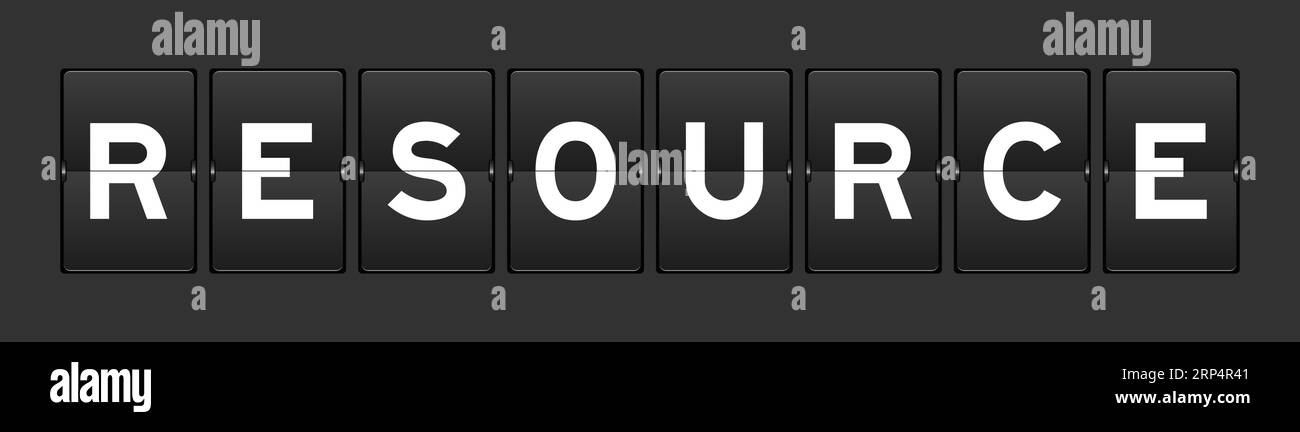 Black color analog flip board with word resource on gray background ...