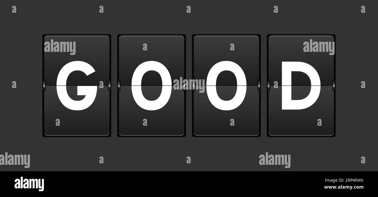 Black color analog flip board with word good on gray background Stock ...