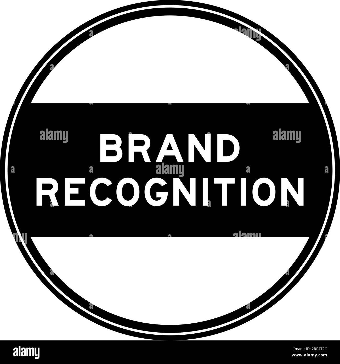 Black color round seal sticker in word brand recognition on white ...