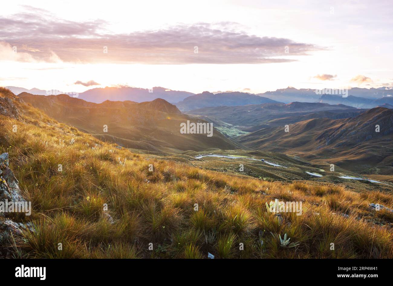 Sunrise scene in beautiful high mountains in Colombia, South America ...