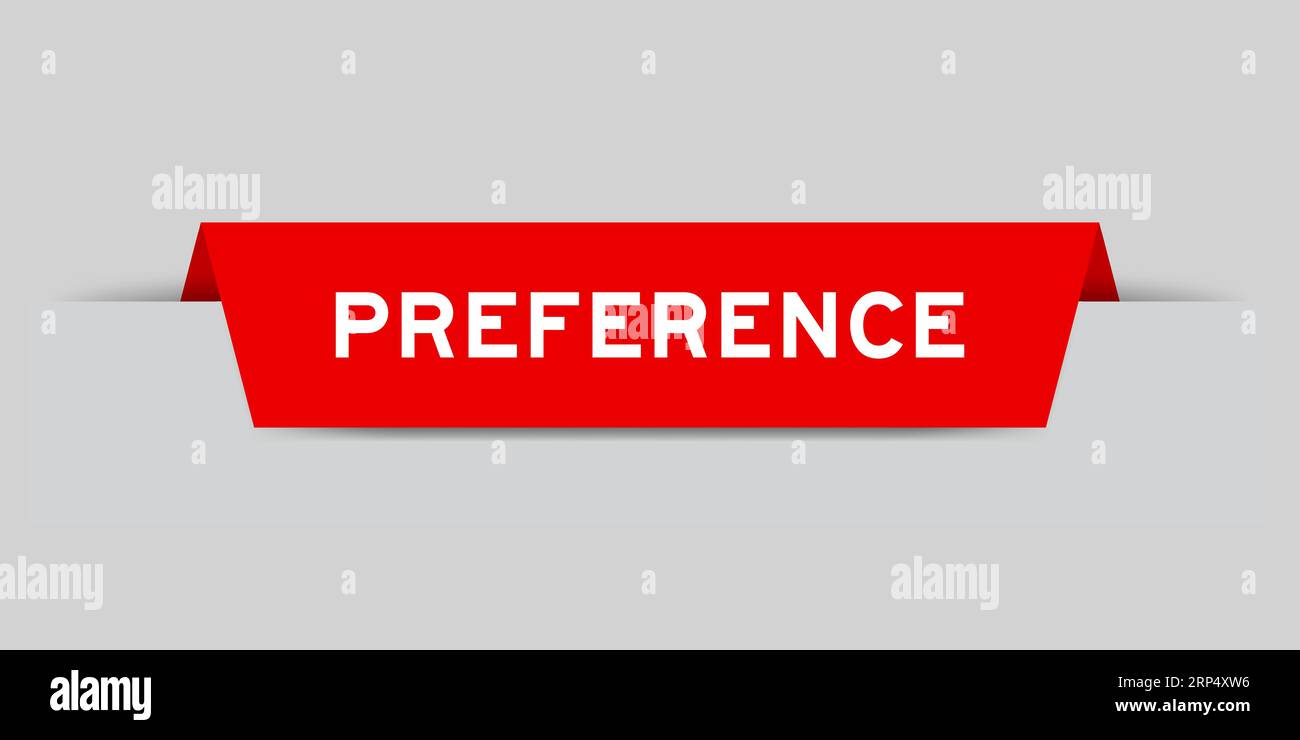Red color inserted label with word preference on gray background Stock ...