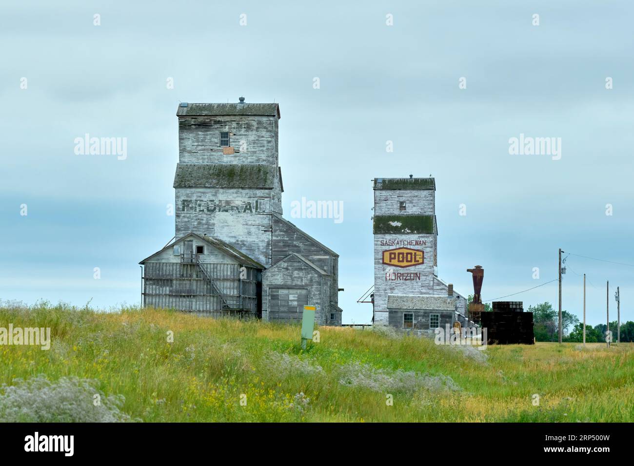Old weathered Grain Elevators located in the mostly deserted town of ...