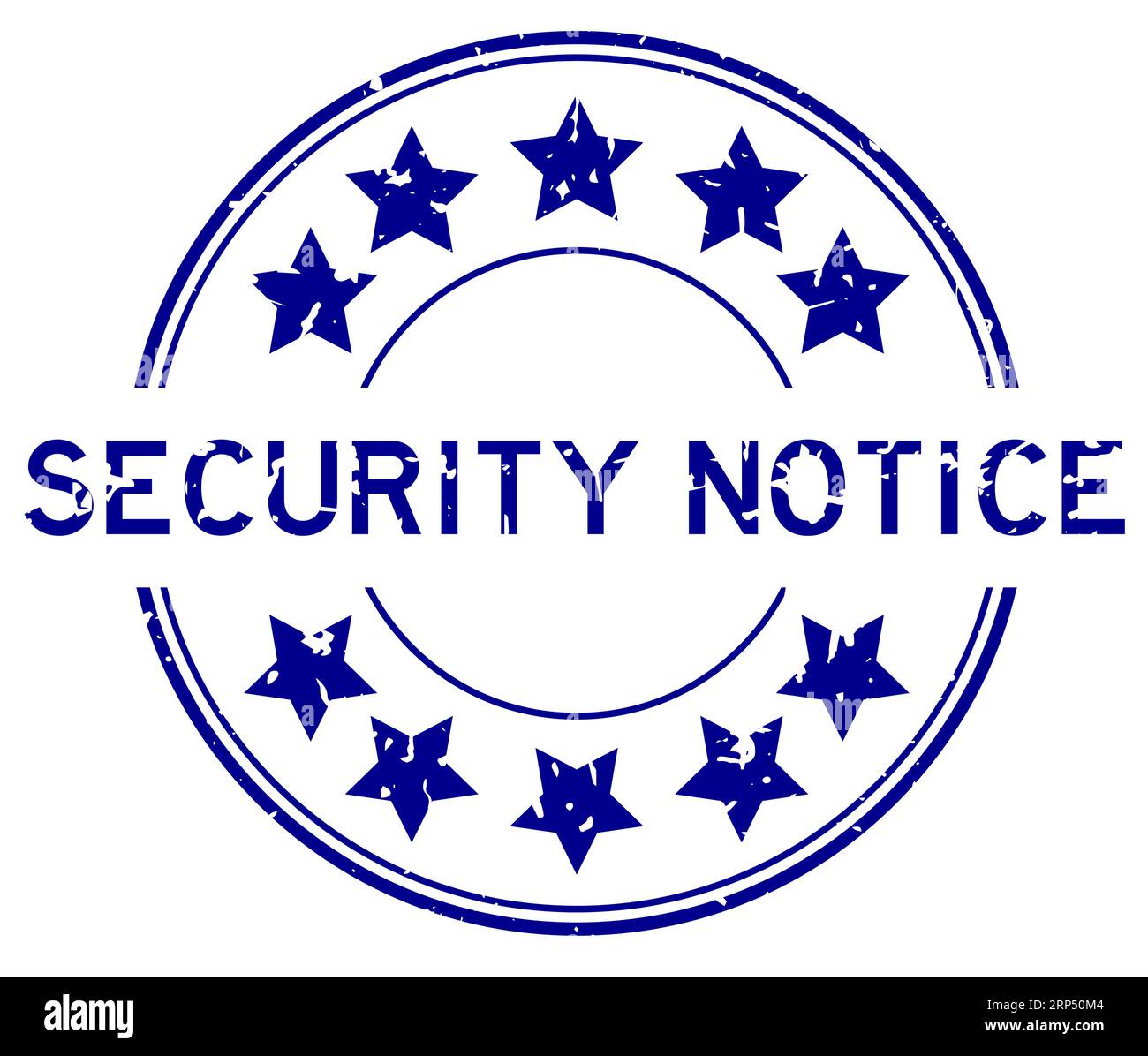 Grunge blue security notice word with star icon round rubber seal stamp ...