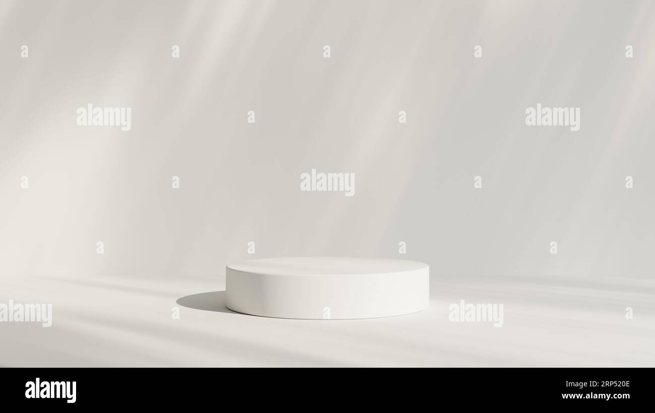 Abstract white room with realistic white cylinder pedestal podium set ...