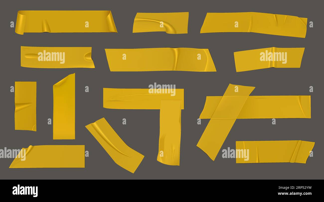 Duct Tape Pieces Insulating Yellow Adhesive Stripes Attached With Wrinkles And Unstuck Curled