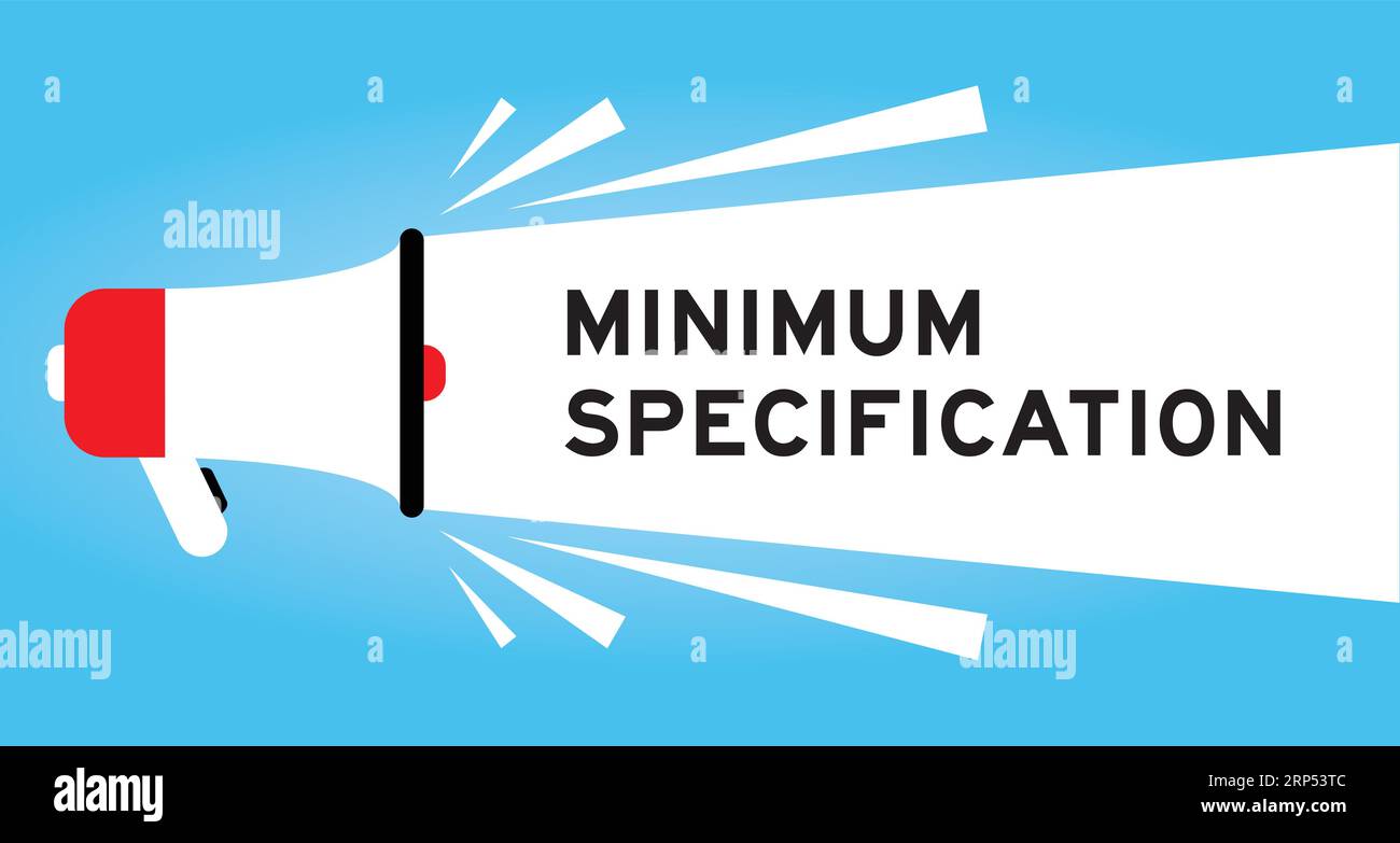 Color megaphone icon with word minimum specification in white banner on ...