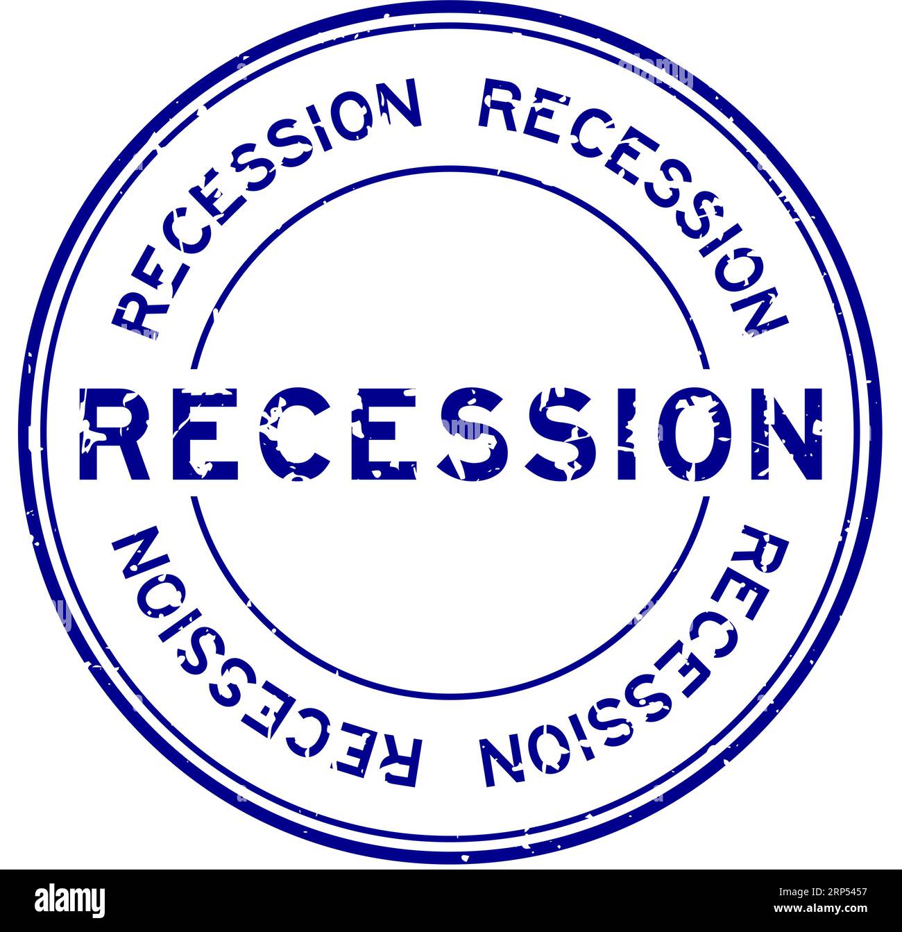 Grunge blue recession word round rubber seal stamp on white background ...