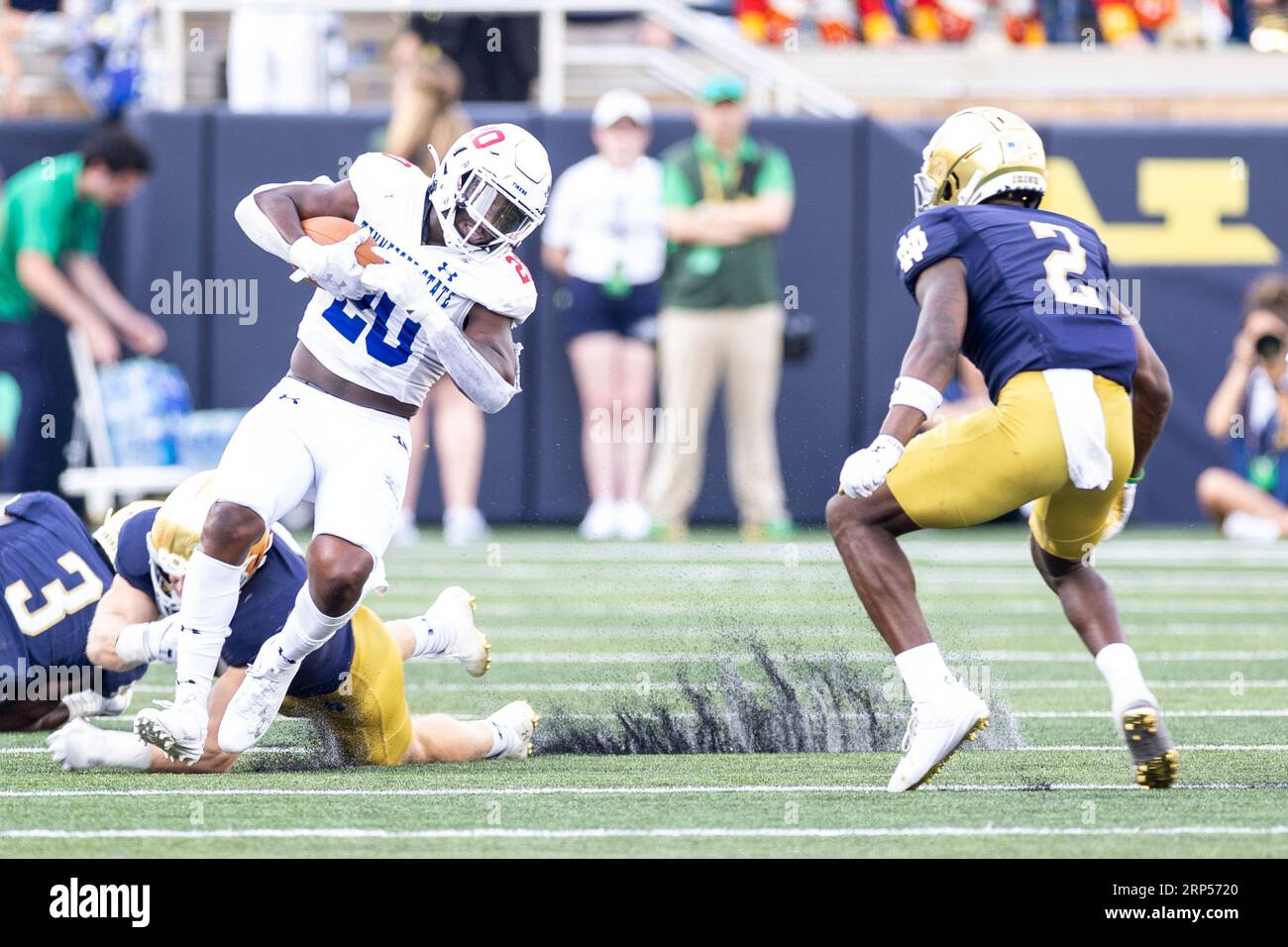 South Bend, Indiana, USA. 02nd Sep, 2023. Tennessee State running back ...
