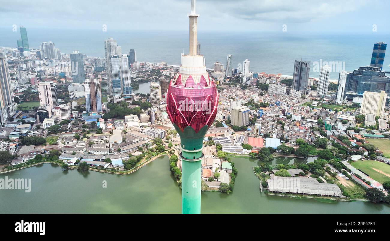 Aerial view of the main attraction, the Lotus Tower in the capital of ...