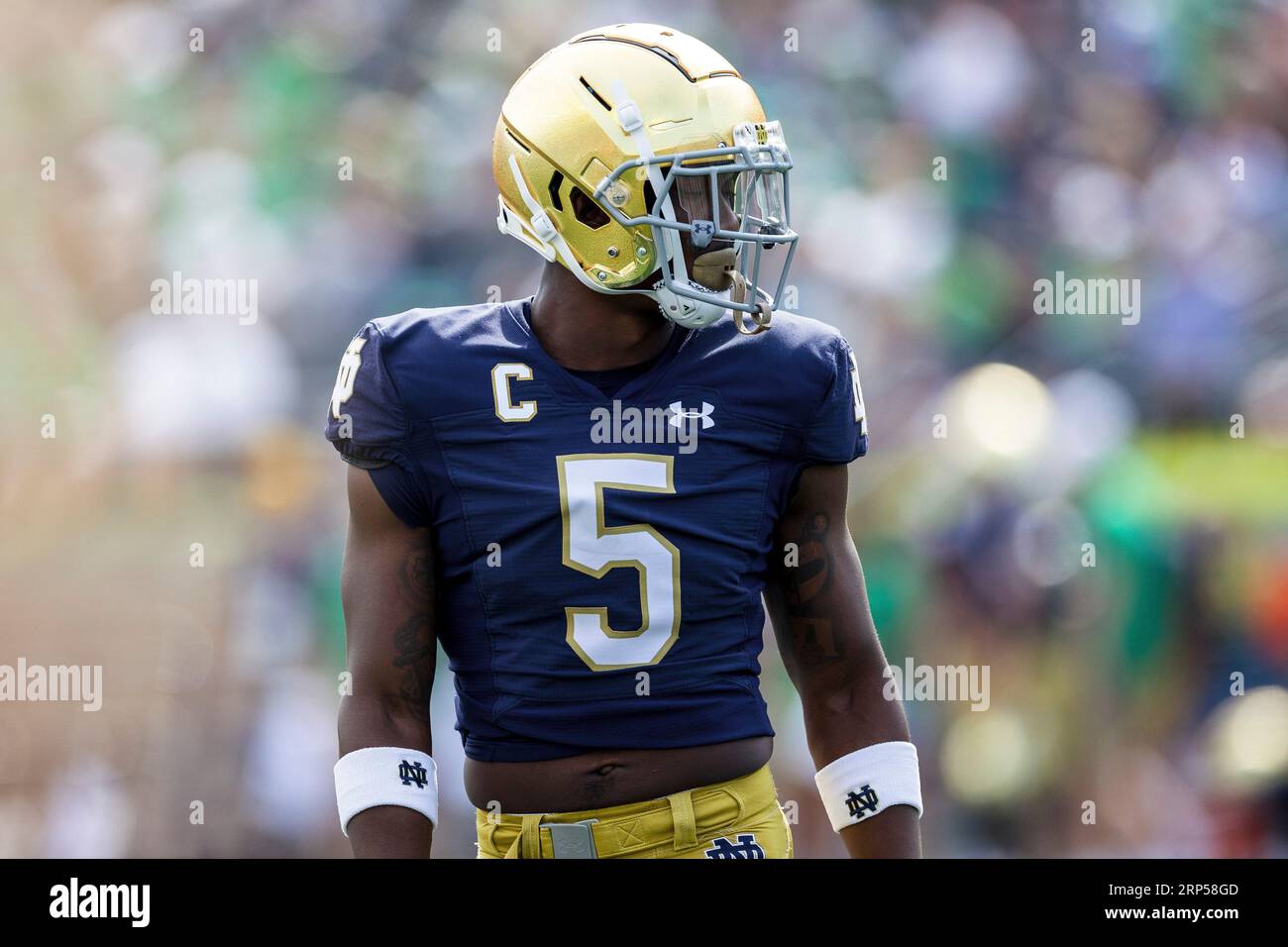 USA. 02nd Sep, 2023. September 02, 2023: Notre Dame defensive back Cam Hart (5) during NCAA ...