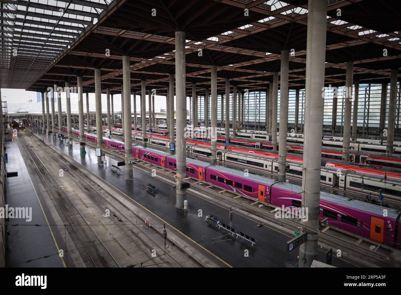 Trains seen on the platforms of the Atocha Railway Station in Madrid ...