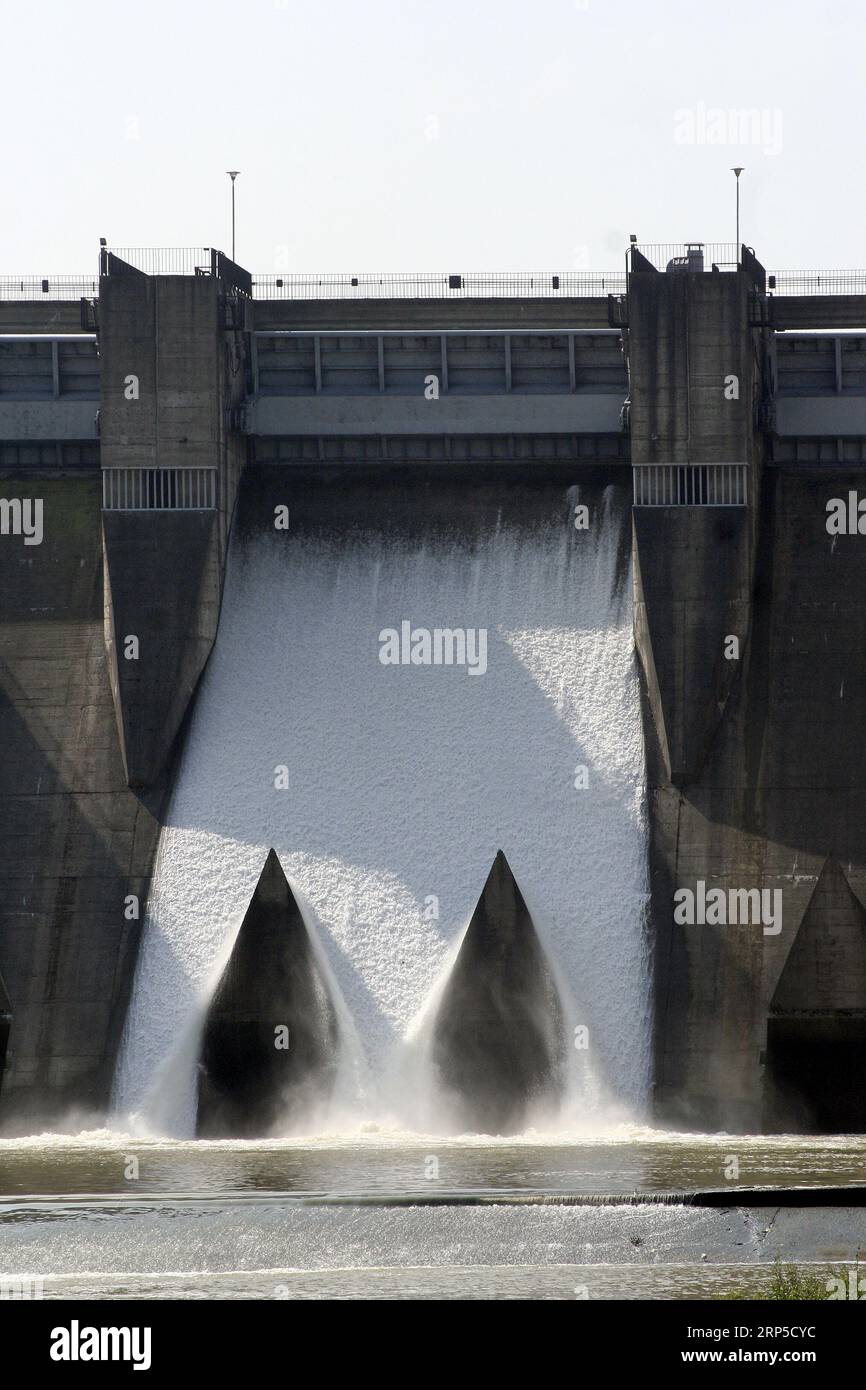 Dobczyce. Malopolska Poland. A dam on Raba river with open spillway ...
