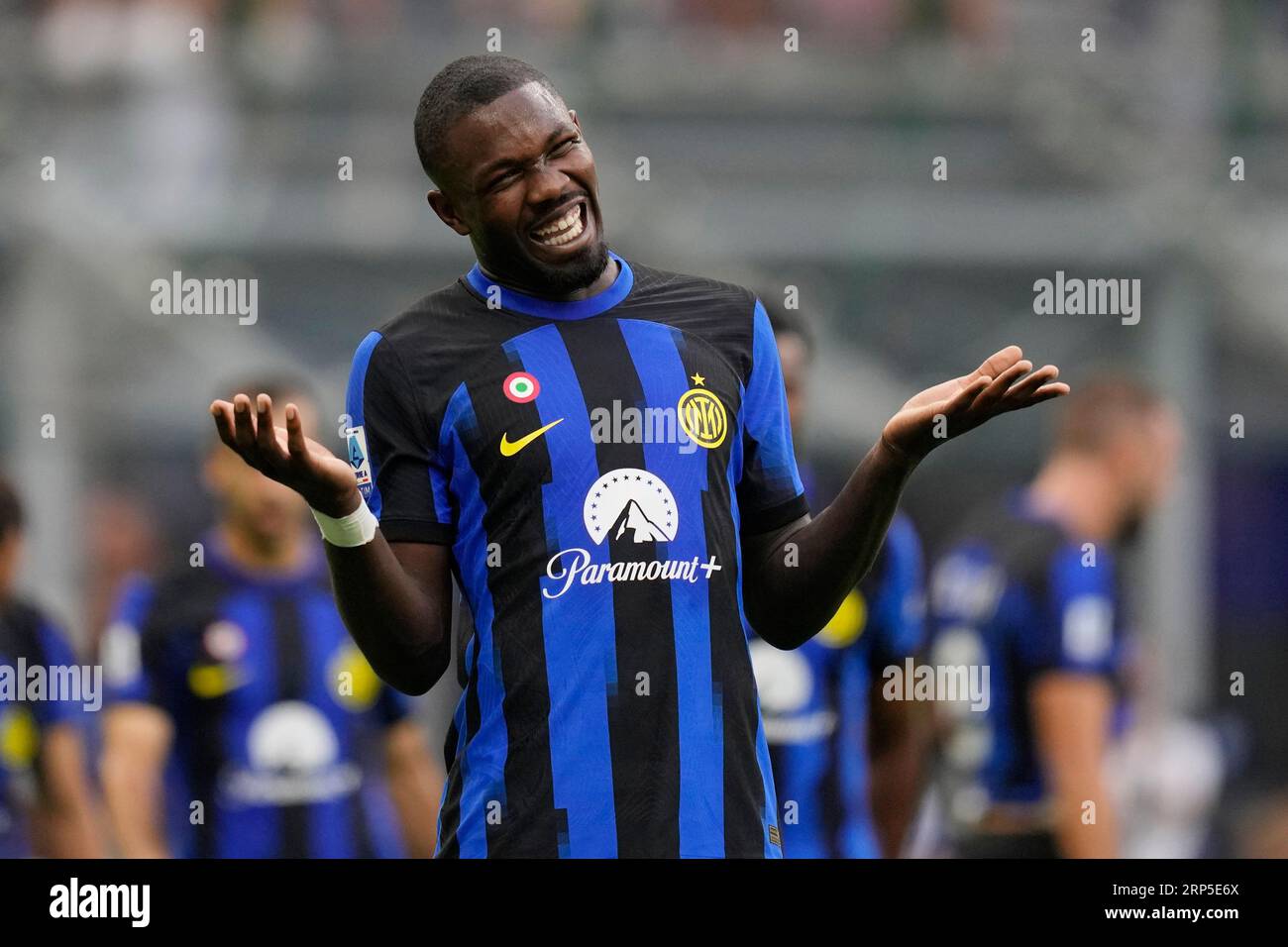 Inter Milan's Marcus Thuram celebrates after scoring his sides first ...