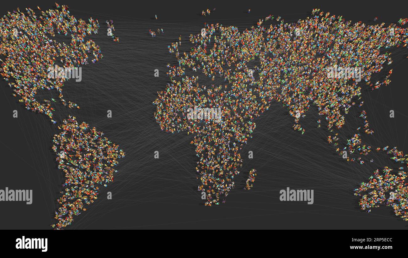 A world map consisting of thousands of connected people - 3d ...