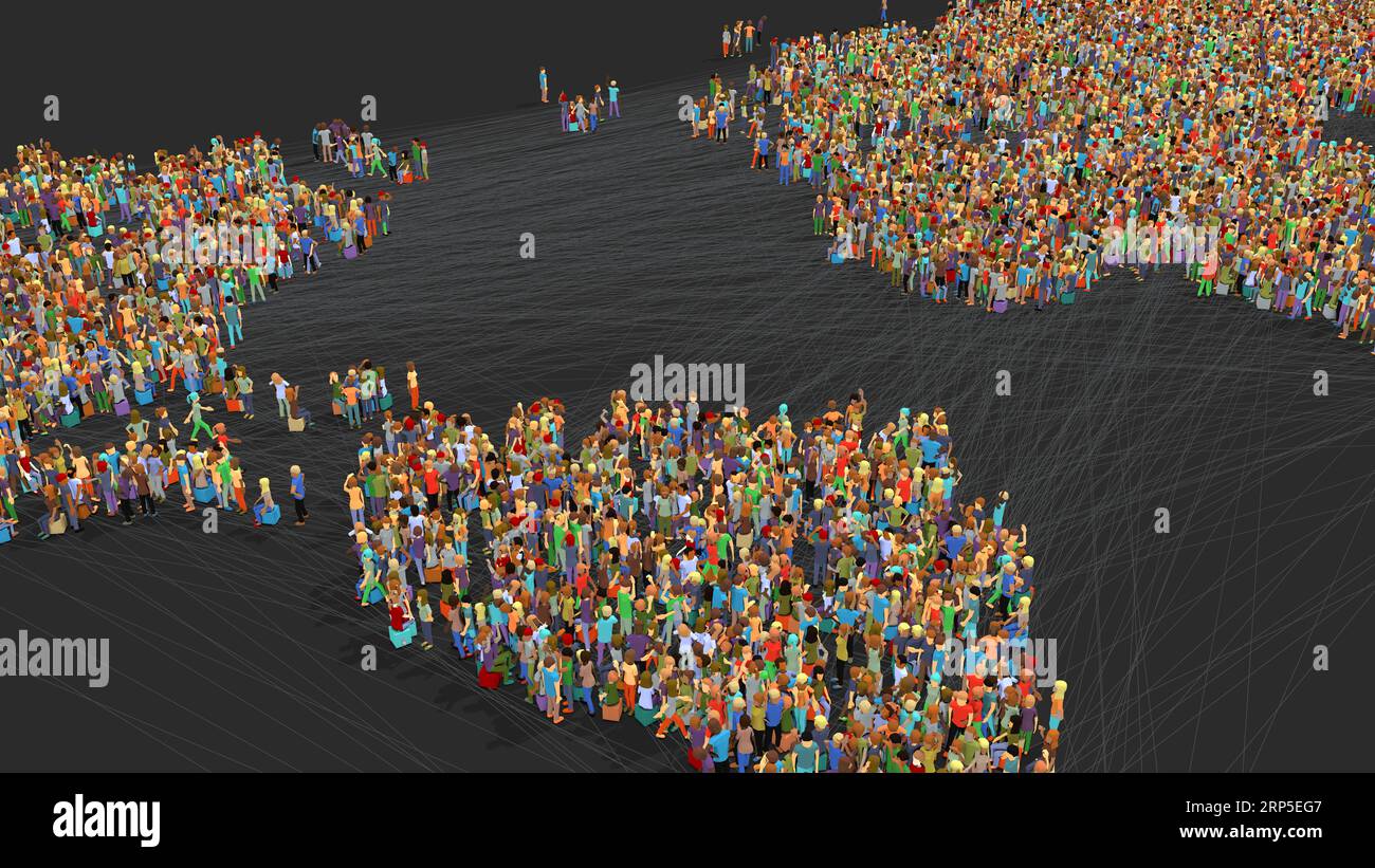 A world map consisting of thousands of connected people - 3d ...
