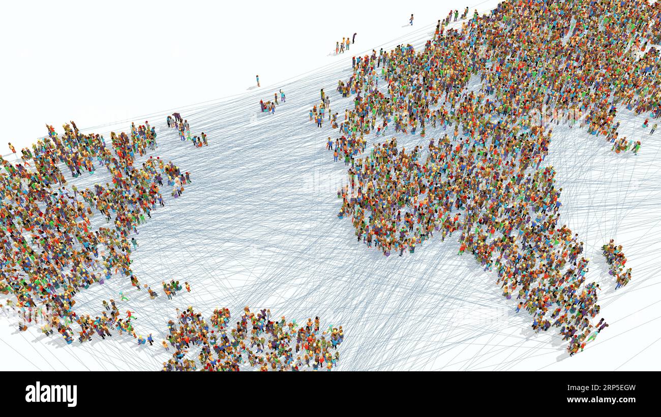 Top view of many different connected people - 3d illustration Stock ...