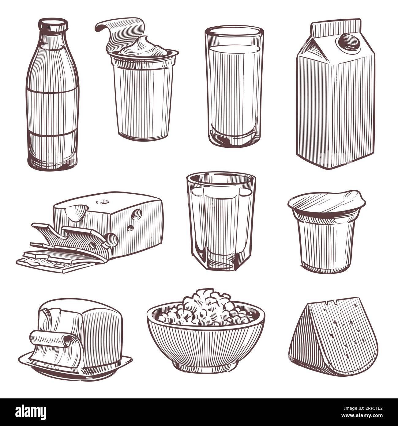 Sketch Milk Dairy Farm Fresh Products Milk Bottle And Cheese Yogurt