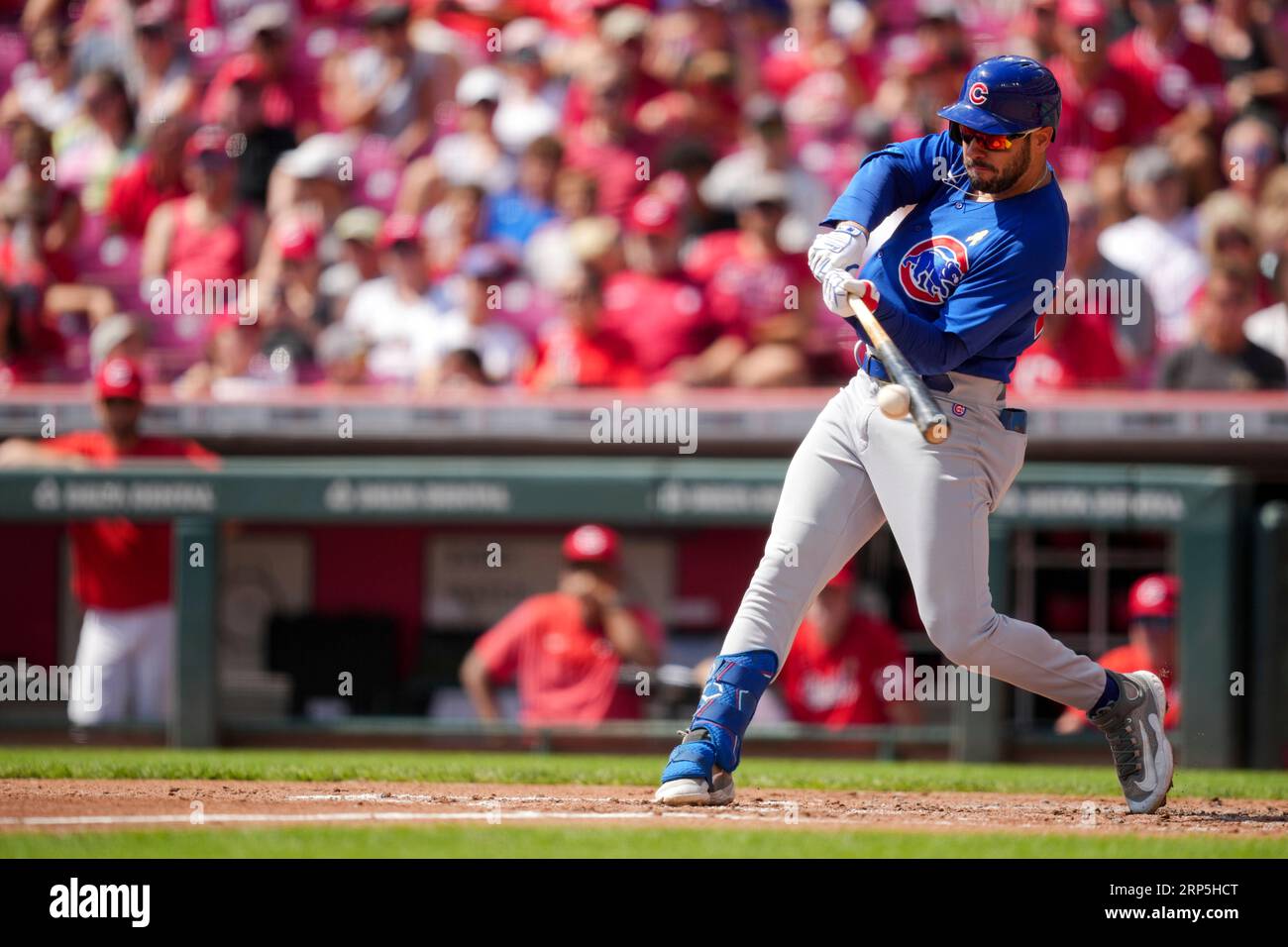 Chicago Cubs' Ian Happ hits into a sacrifice double play during the ...