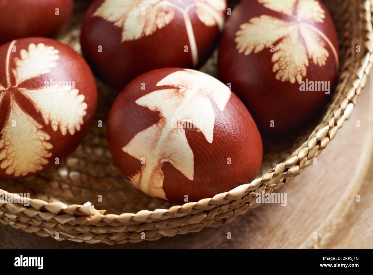 Brown Easter eggs dyed with onion skins, with a pattern of various ...