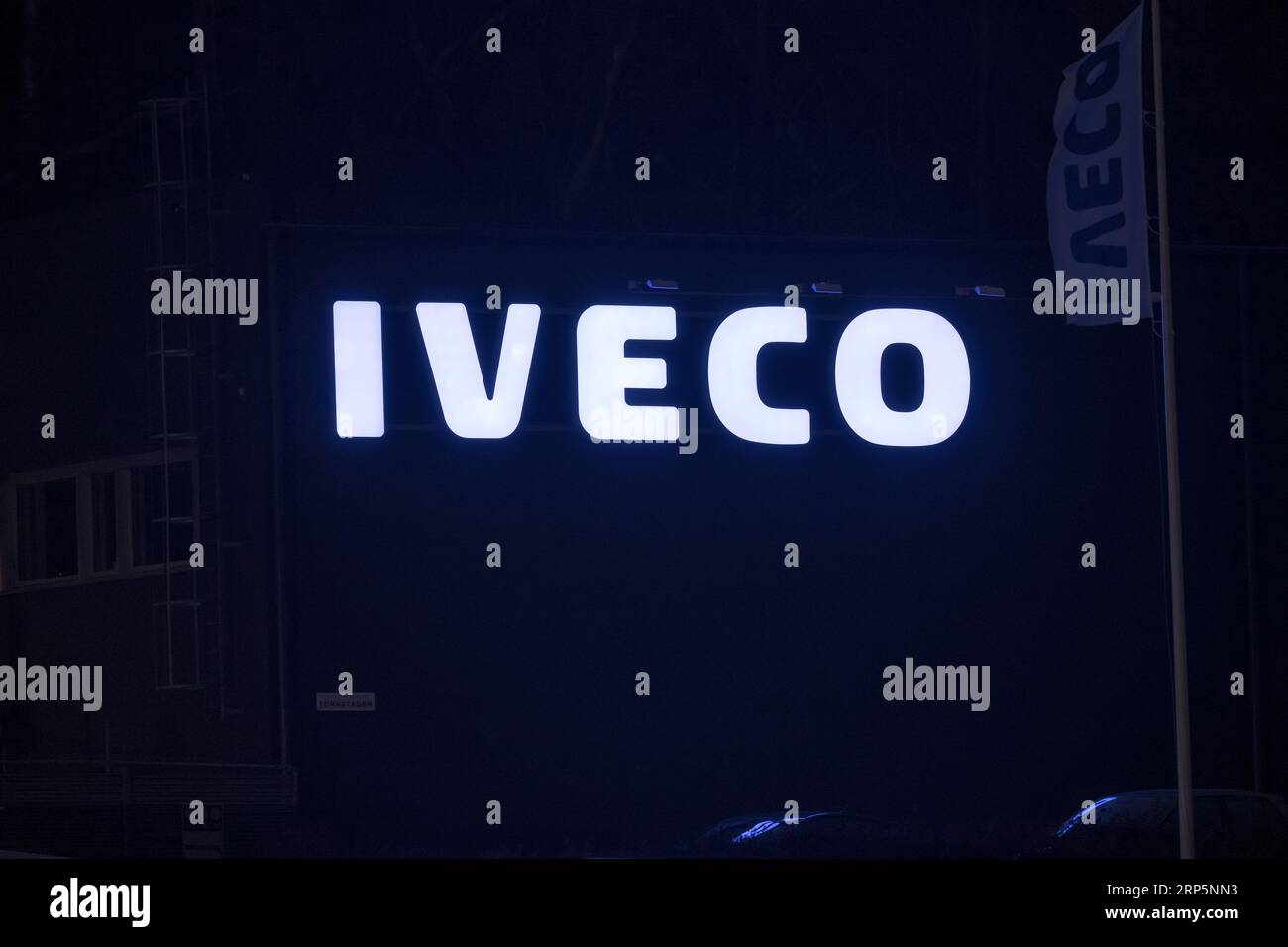 Gothenburg, Sweden - October 13 2022: Blue glowing Iveco sign on a ...