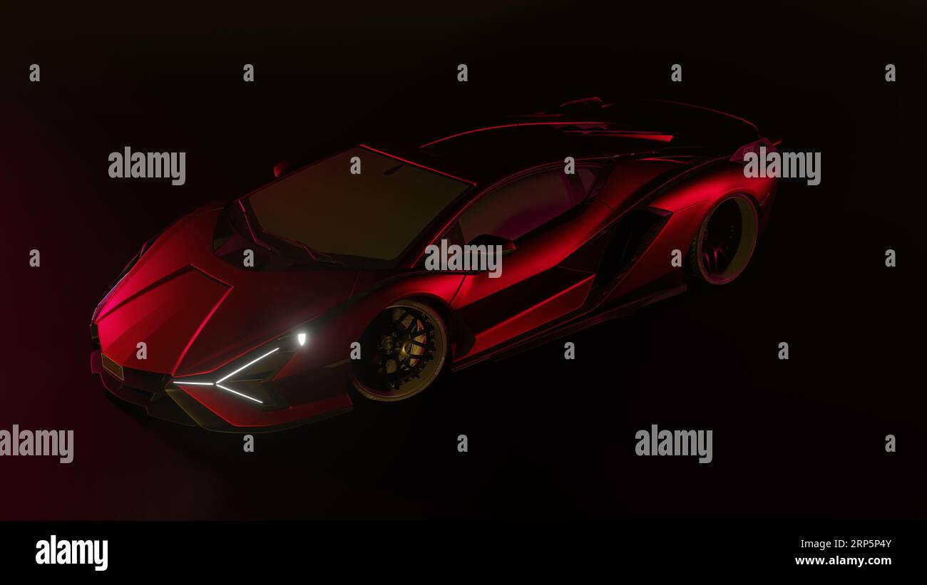 3D Render red sport car with dark background, luxury stylish Super car ...