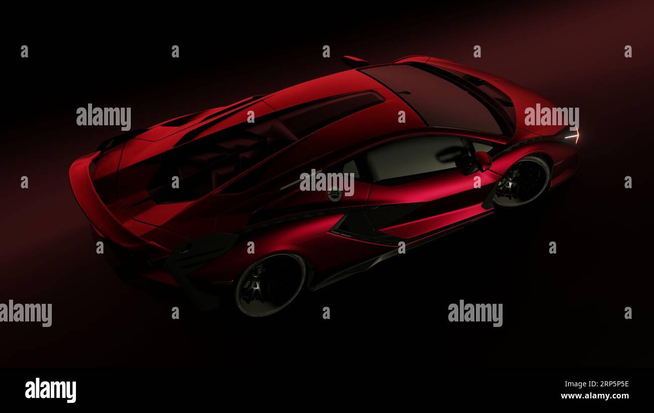 3D Render red sport car with dark background, luxury stylish Super car ...