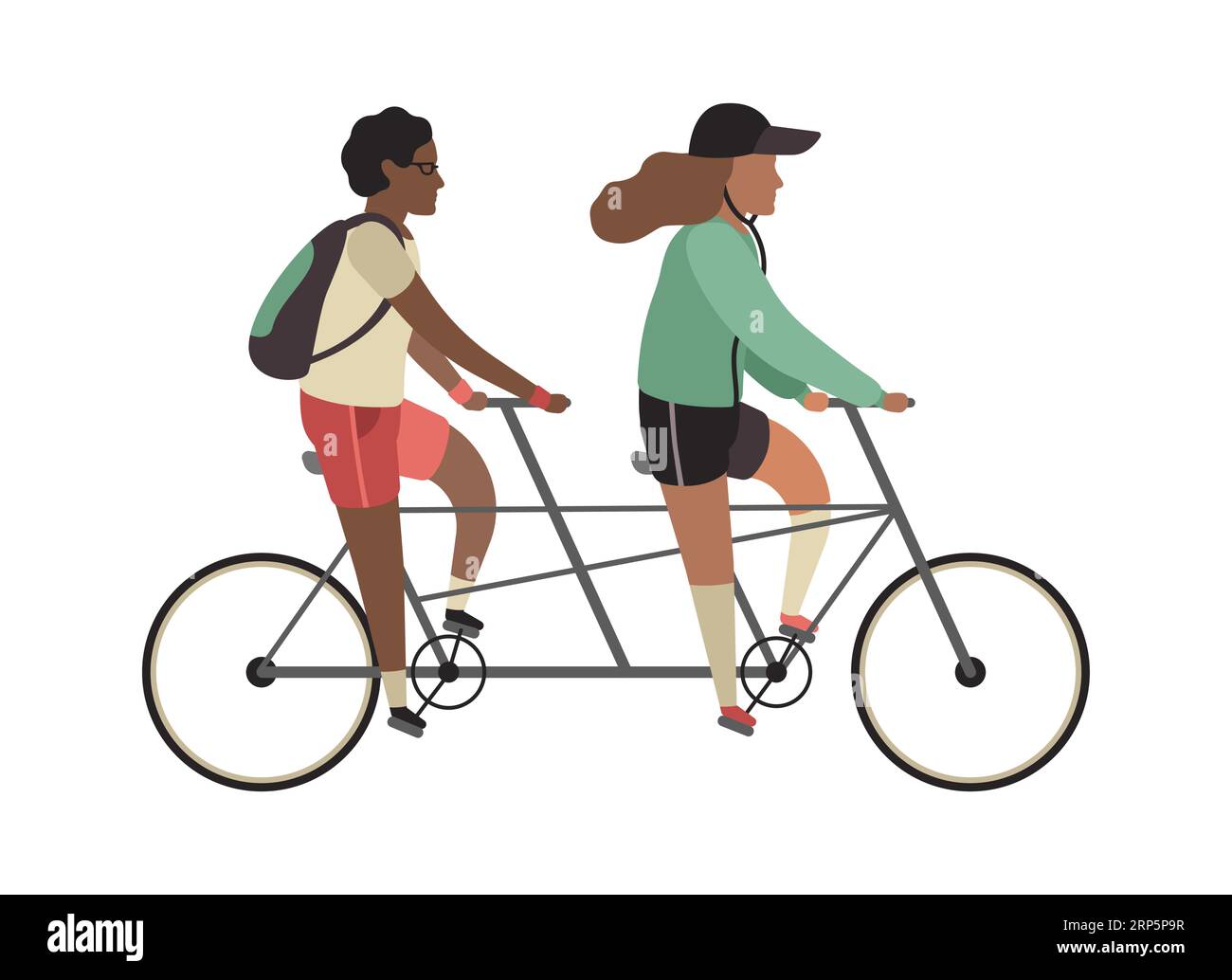 Cyclists concept. Happy people ride tandem bike. Outdoor activities in ... Cyclists concept. Happy people ride tandem bike. Outdoor activities in ...