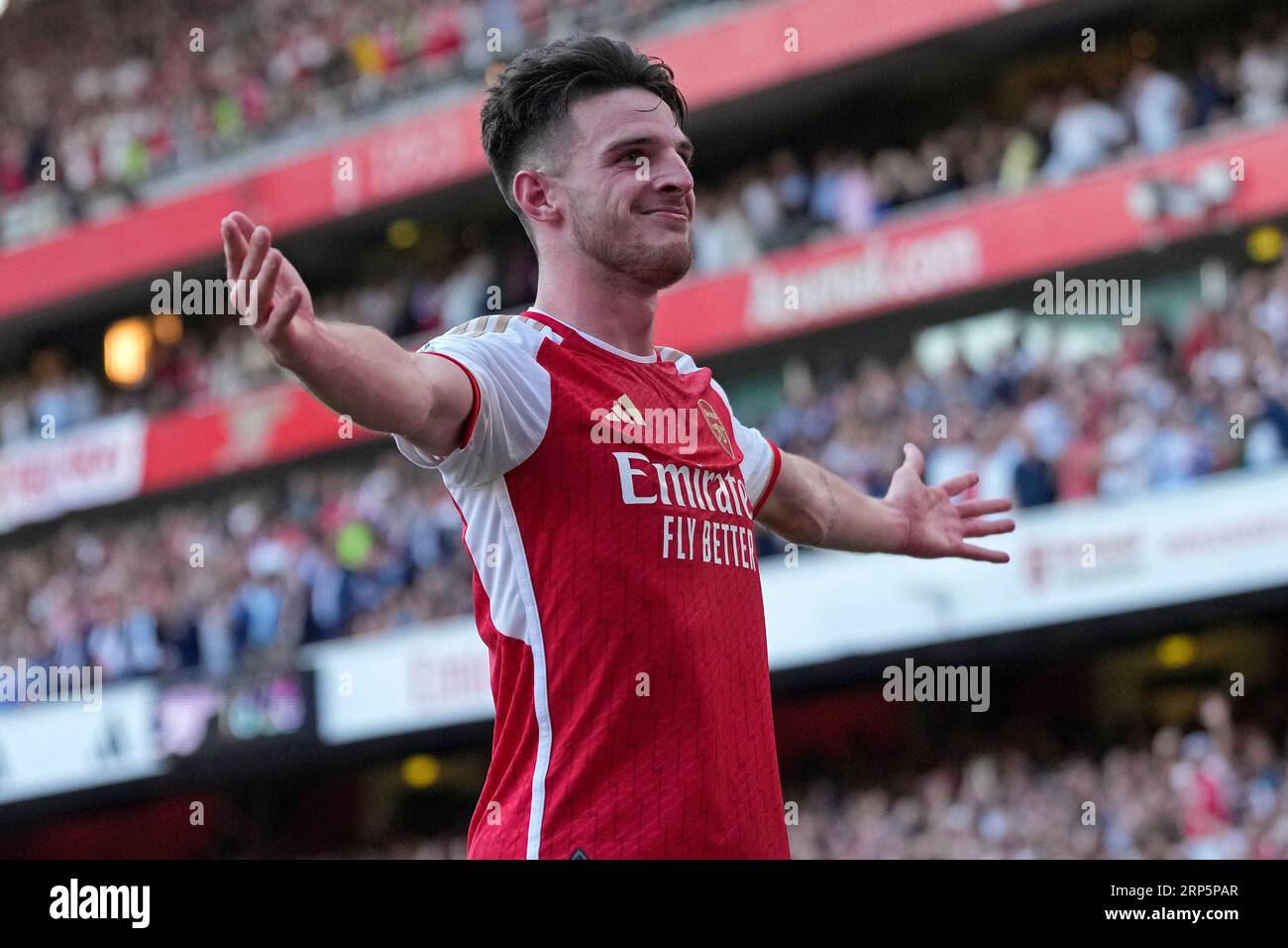 Arsenal's Declan Rice celebrates after scoring his side's second goal ...