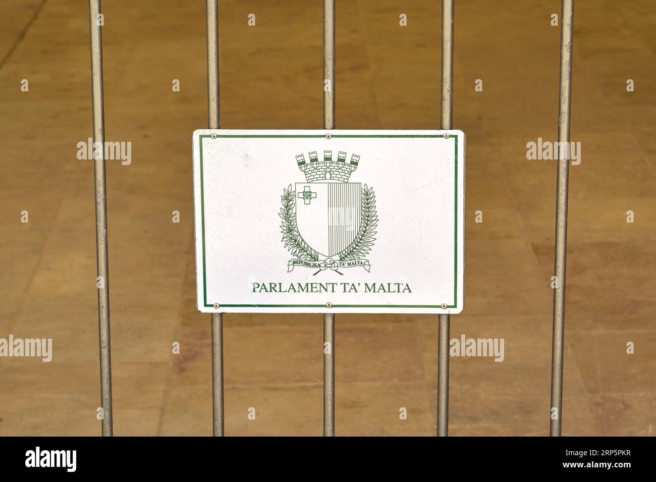 Valletta, Malta - 3 August 2023: Sign on a metal barrier outside the ...