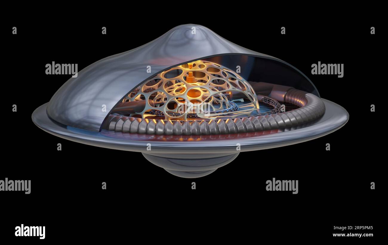 UAP , UFO propulsion system inside view. Internal view of alien ship ...