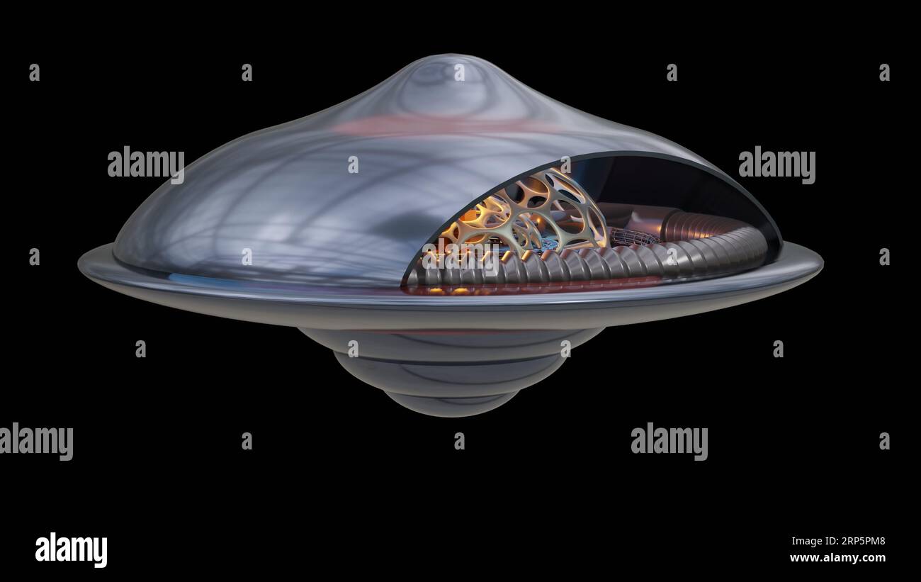 UAP , UFO propulsion system inside view. Internal view of alien ship ...