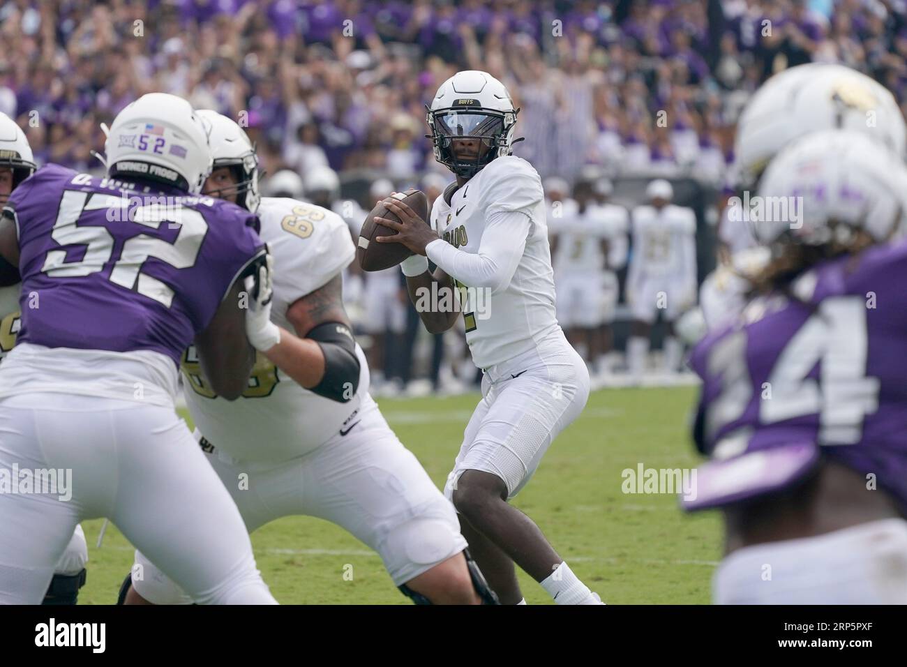 Colorado quarterback Shedeur Sanders looks to pass during the first ...