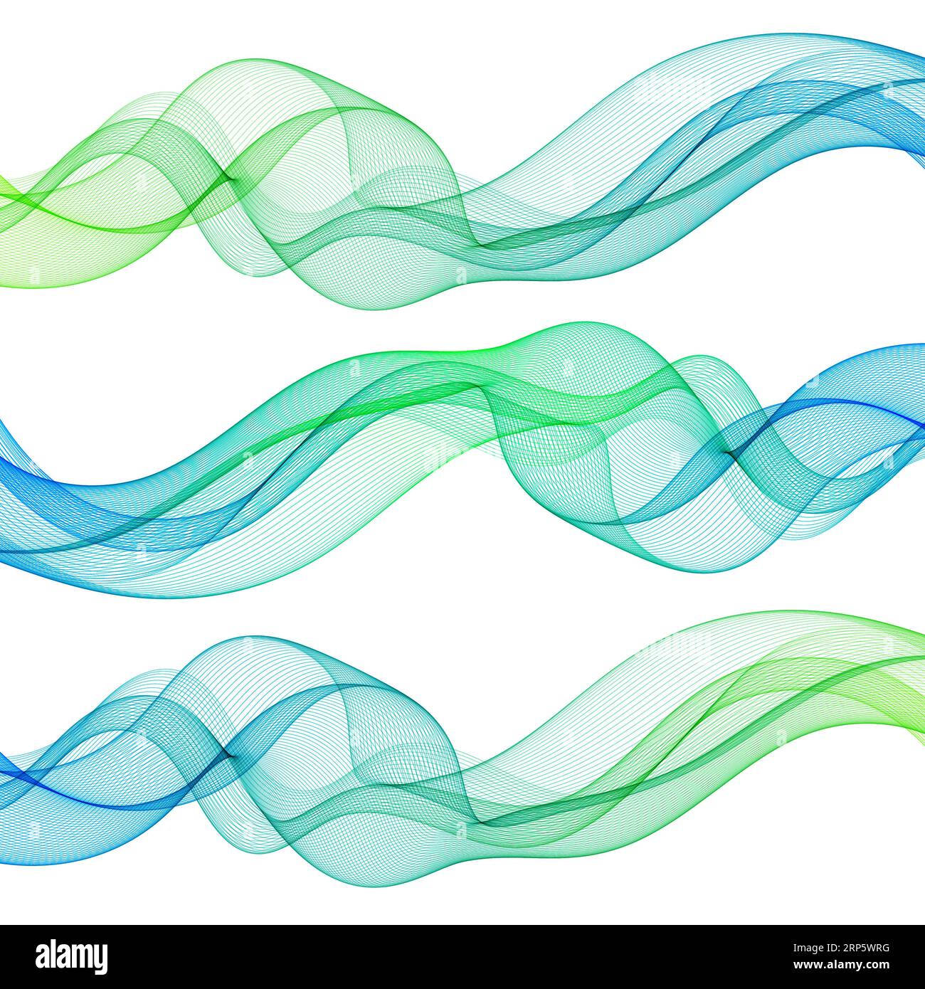 Set of colored waves. Abstract green-blue lines. Element for decoration ...