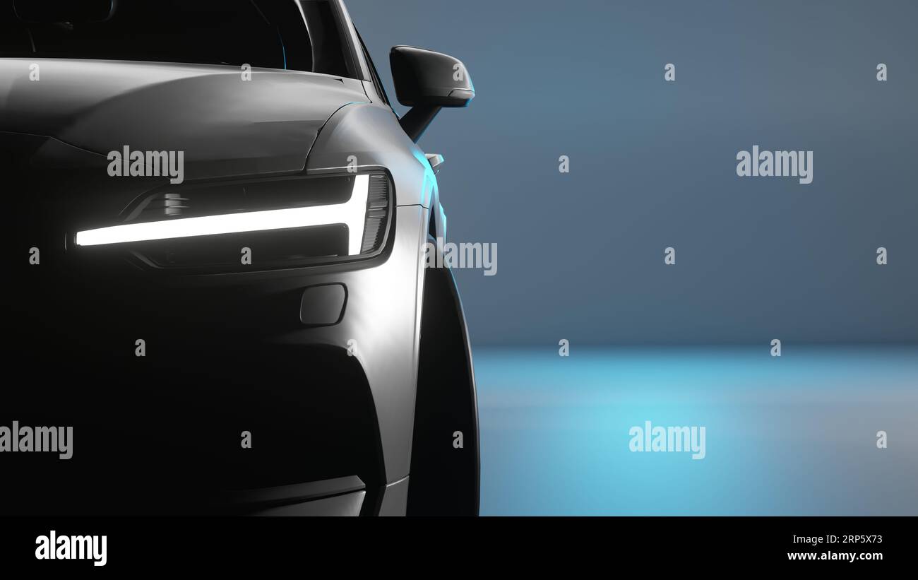 3D rendered luxurious white car studio photoshoot. modern super cart ...