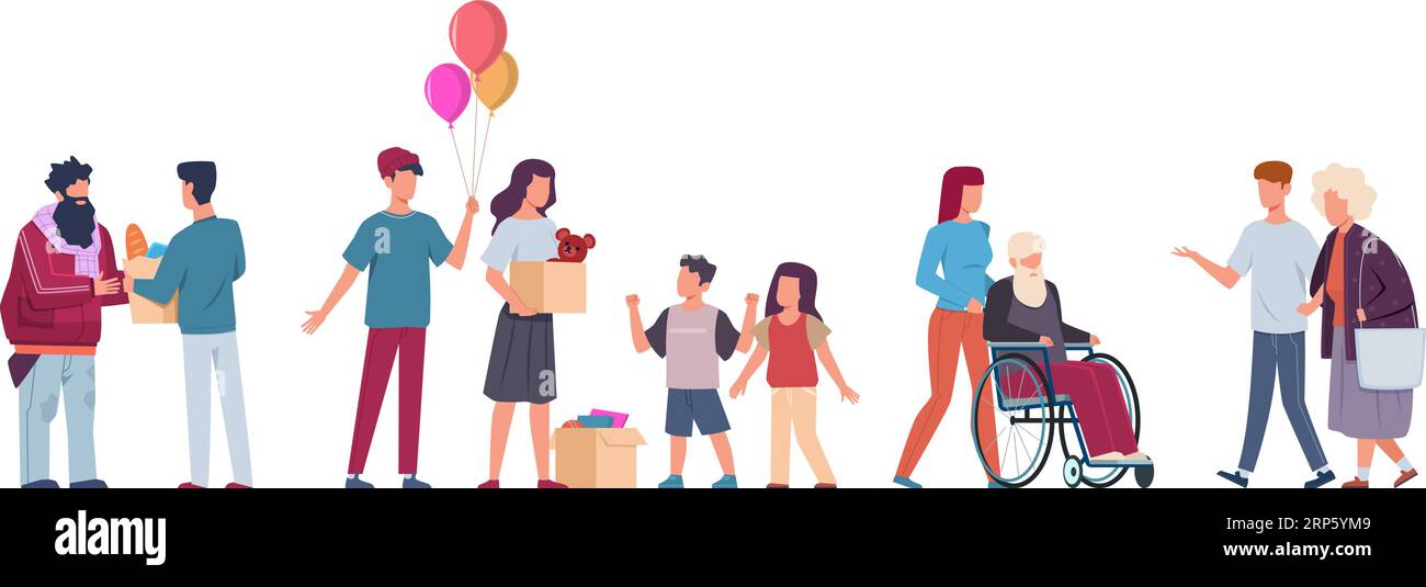 Volunteer. Volunteers help people, charity community collect donation ...