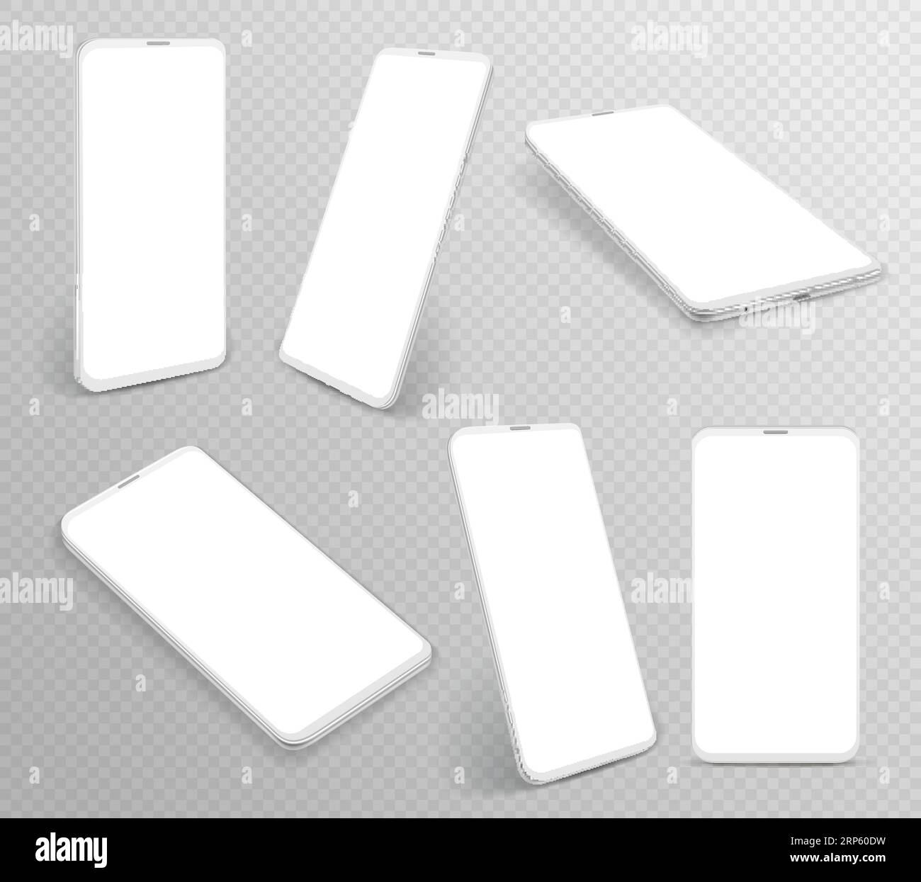 White smartphone. Realistic 3d cellphone in different angles views ...