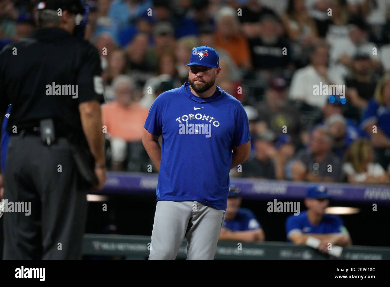 Toronto Blue Jays manager John Schneider (14) in the sixth inning of a ...