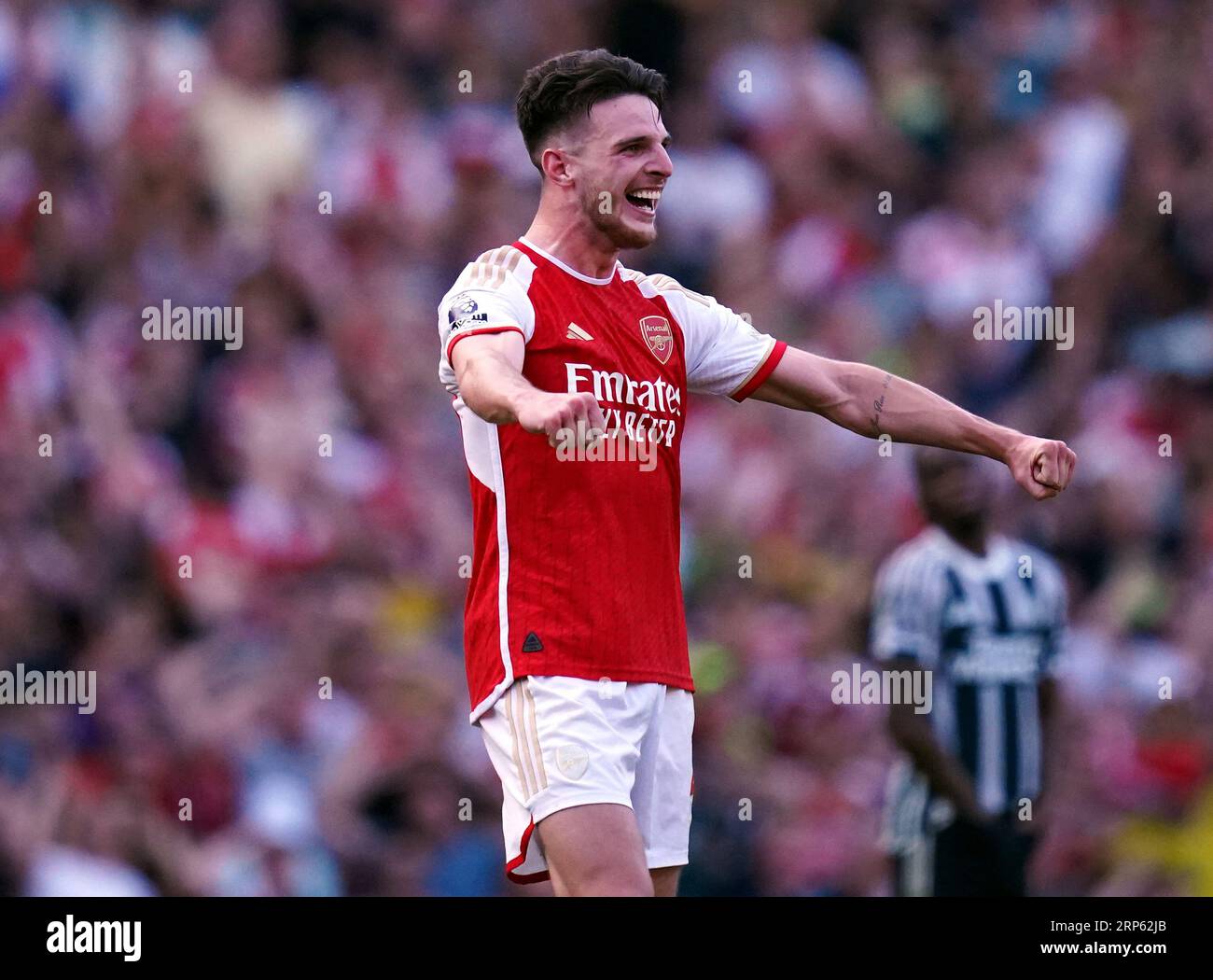 Arsenal's Declan Rice celebrates just before the final whistle during ...