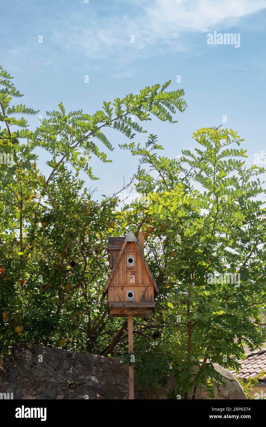 Large Garden bird nest box in a South of France garden Stock Photo - Alamy