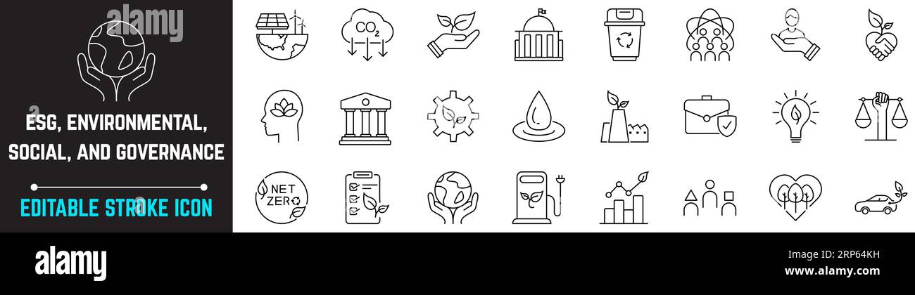 ESG icon, Environmental Social Governance Editable Stroke Icon ...