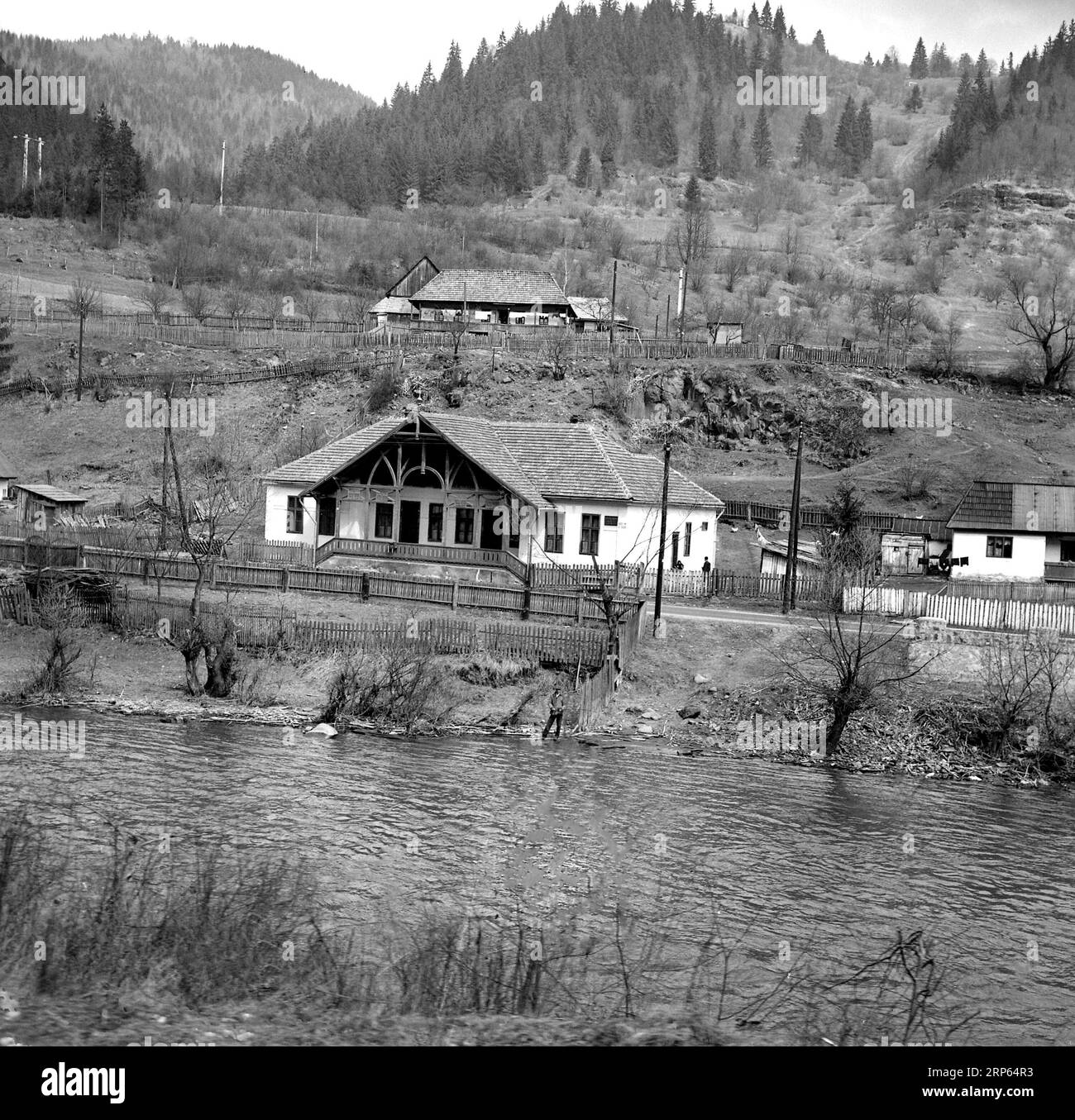 Neamt County, Romania, approx. 1976. A hamlet with traditional houses ...