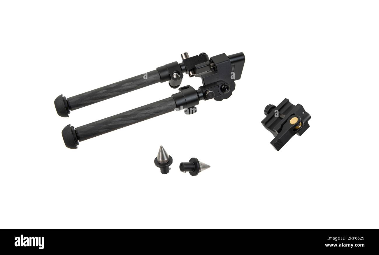Modern metal folding bipod for a rifle or carbine. A device for the ...