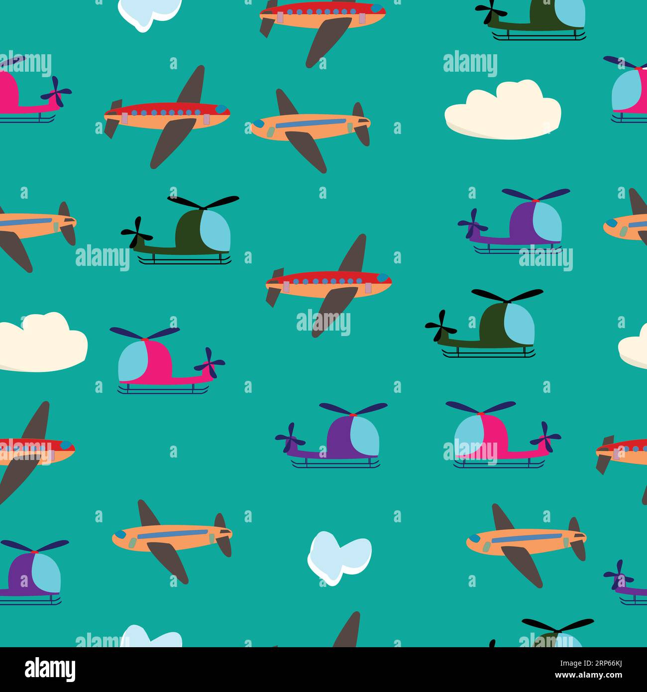 Kids seamless vector pattern with airplanes and helicopters Stock ...