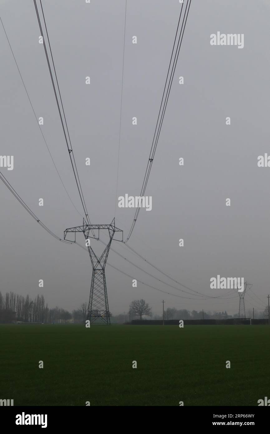 Light pylon in the fog Stock Photo - Alamy