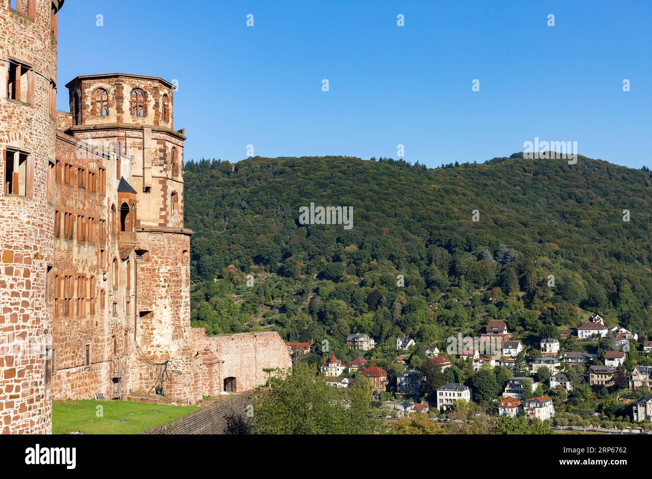 Part of the castle Schloss Heidelberg and a view of the residential ...