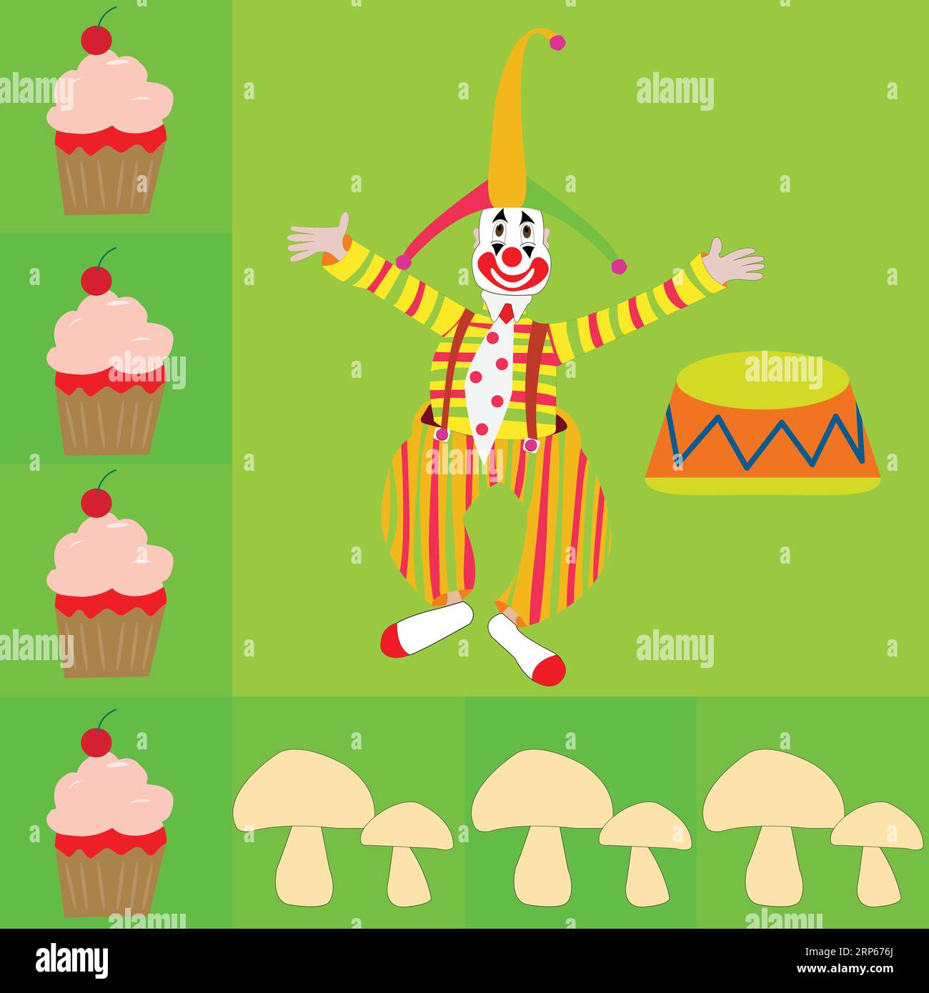 background for table napkins with clown with tie and stage muffin and ...