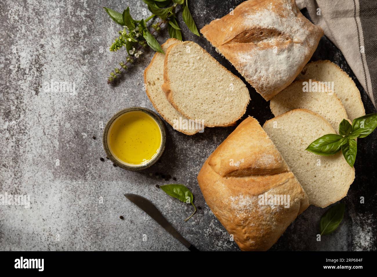 Fresh crispy Ciabatta bread. Sliced Italian ciabatta bread with extra ...