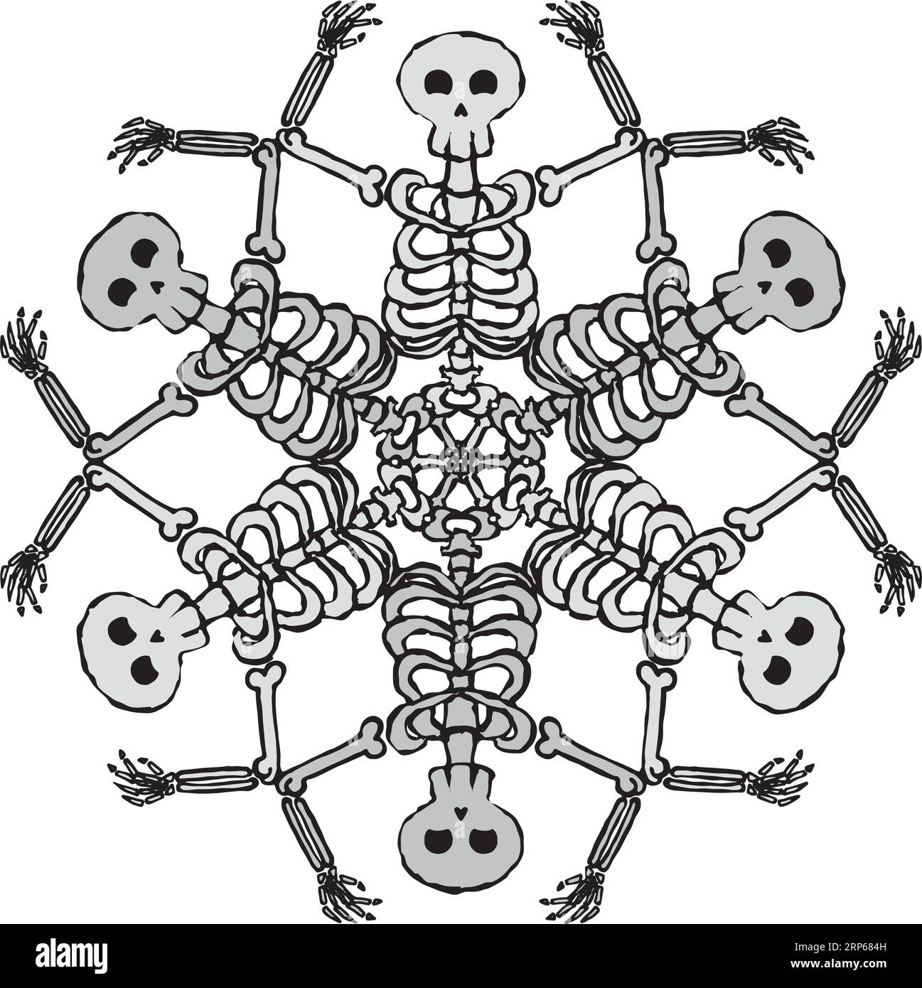 Merry human skeletons encircle a radiant center in the mandala Stock ...