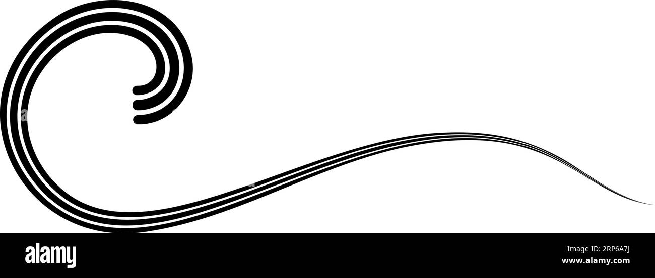 Curved triple line calligraphy, sea wave elegantly curved ribbon stripe ...